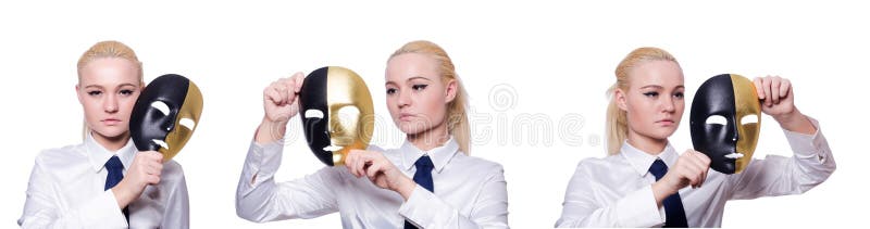 The Woman with Mask in Hypocrisy Concept Stock Image - Image of ...