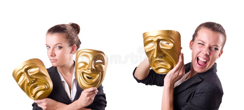 The Woman with Mask in Hypocrisy Concept Stock Image - Image of case ...