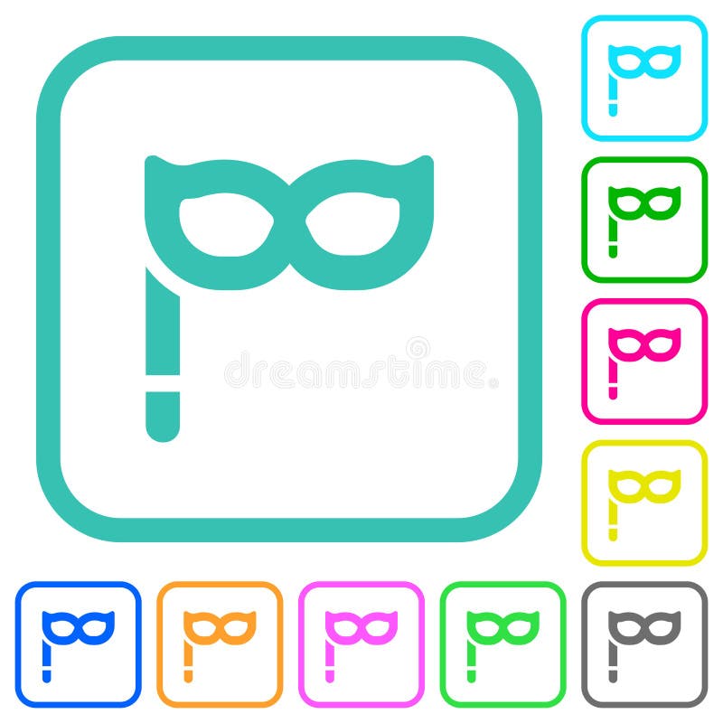 Woman Masquerade Mask with Stick Solid Vivid Colored Flat Icons Stock ...