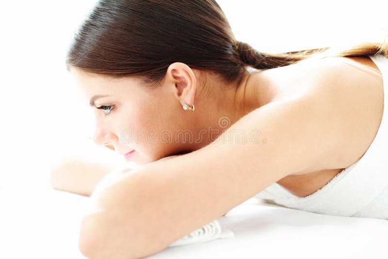 Woman on massage table stock image. Image of happy, table - 57451179