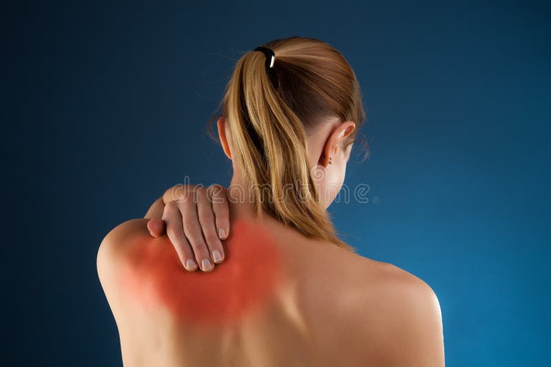 Woman massaging pain back stock photo. Image of neck - 15962182