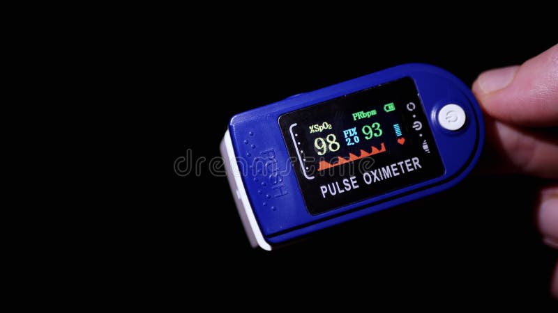 Woman Measures Pulse and Oxygen Saturation Using a Pulse Oximeter at ...