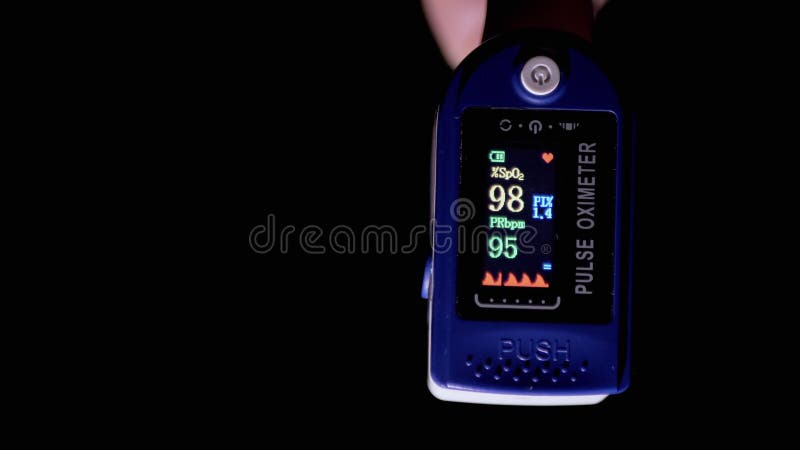 Woman Measures Pulse and Oxygen Saturation Using a Pulse Oximeter at ...