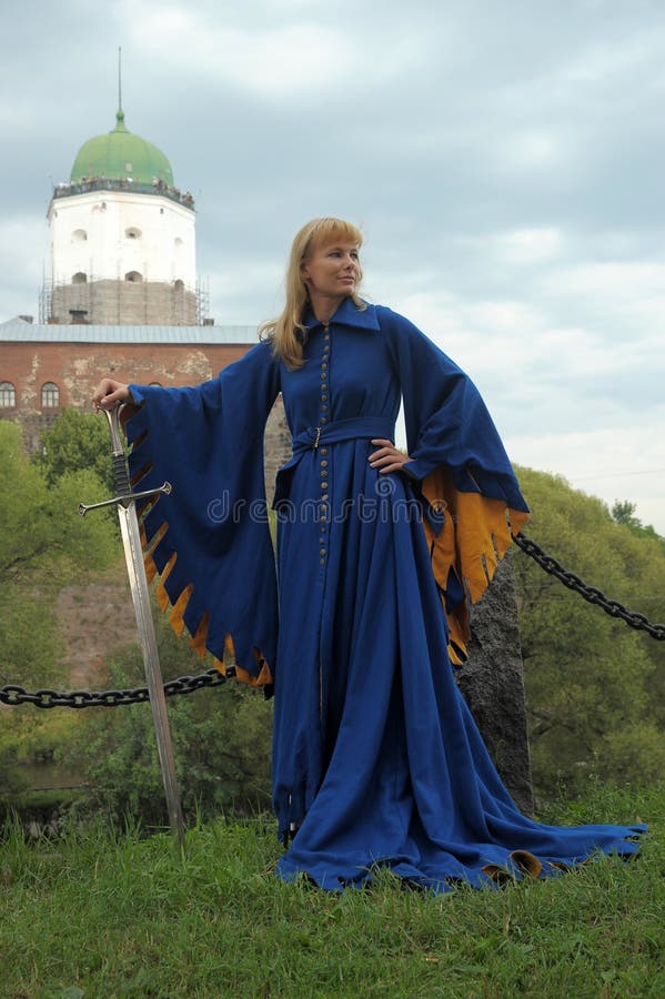 Medieval Blue and White Tents with Normandy Flag at Top and Castle in ...