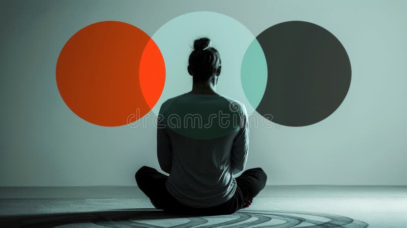 Woman Meditating with Overlapping Circles, Concept for Balance ...