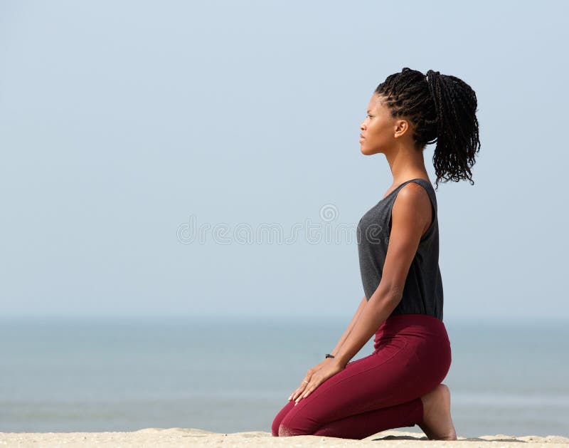 Woman Meditating at the Seaside Stock Image - Image of health, enjoy ...