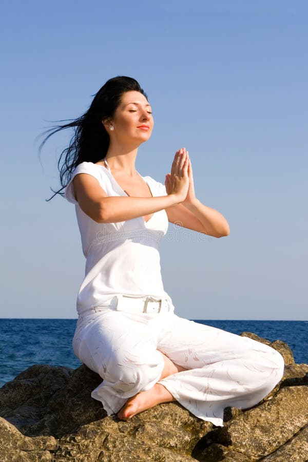 Woman Meditation in the Beach Stock Image - Image of body, clear: 8597277