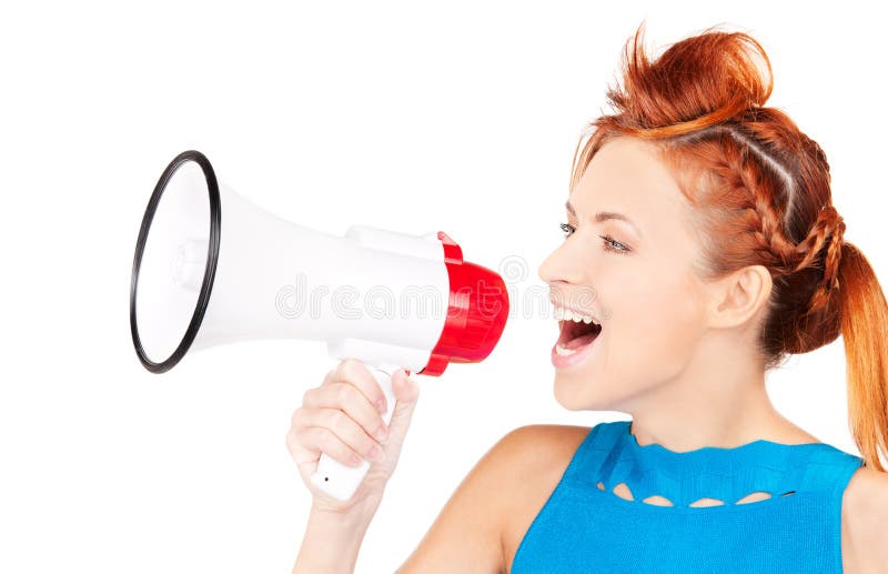 Woman with megaphone stock image. Image of cheerful, lady - 12232525