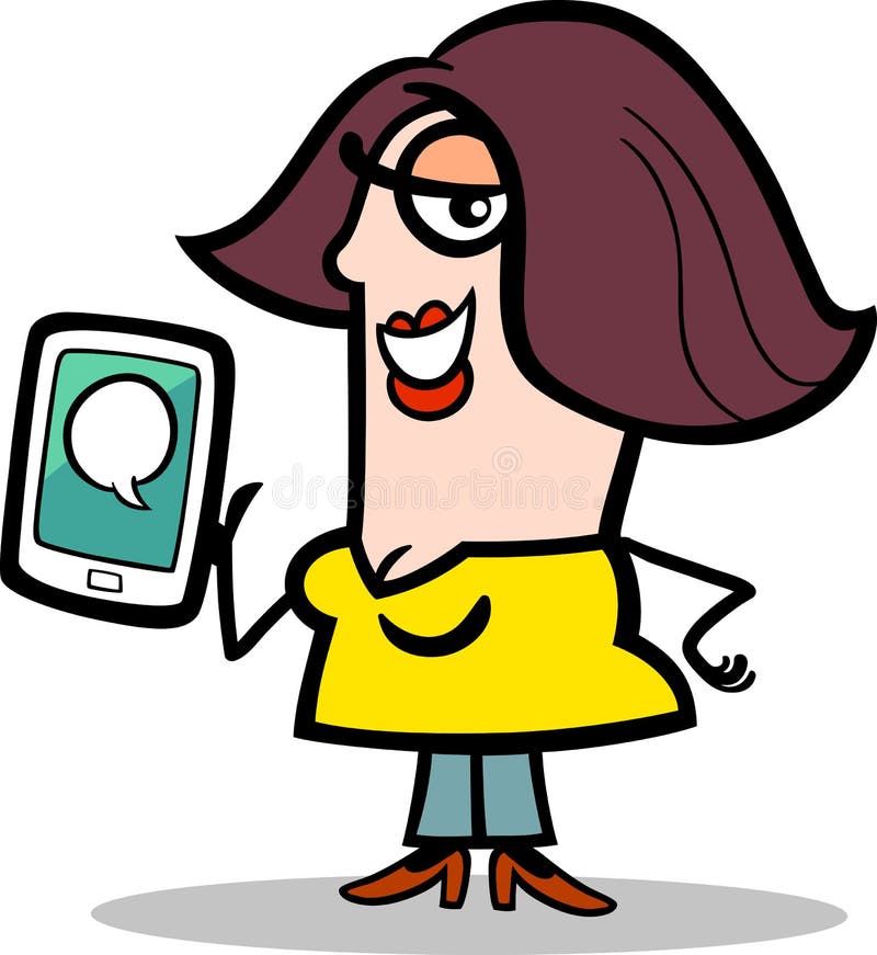 Woman with Message on Tablet Pc Cartoon Stock Vector - Illustration of ...