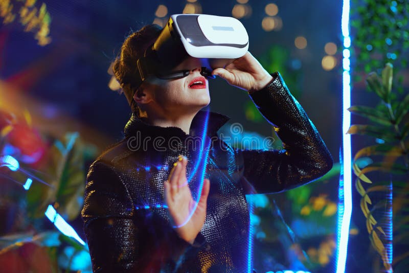 Woman in Metaverse in Vr Goggles Exploring Stock Image - Image of ...