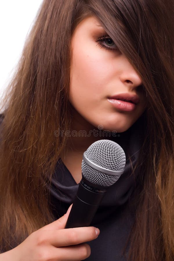 Woman with microphone stock image. Image of singing, microphone - 11658103