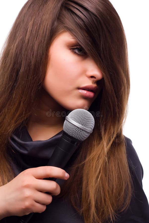 Woman with microphone stock photo. Image of beautiful - 12431804
