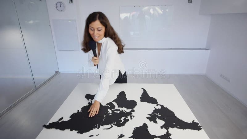 Woman with Microphone Arrange World Map Puzzle on Stock Footage - Video ...