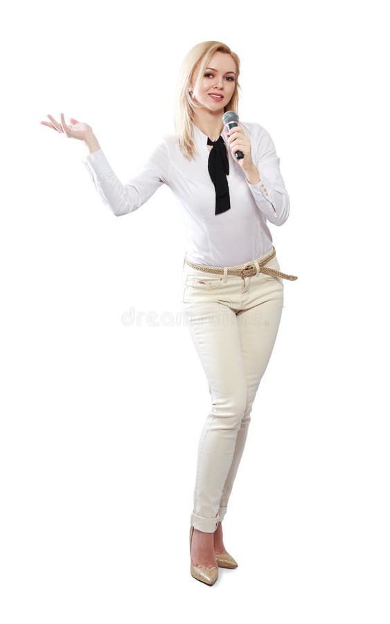 Woman with microphone stock photo. Image of body, microphone - 89083140