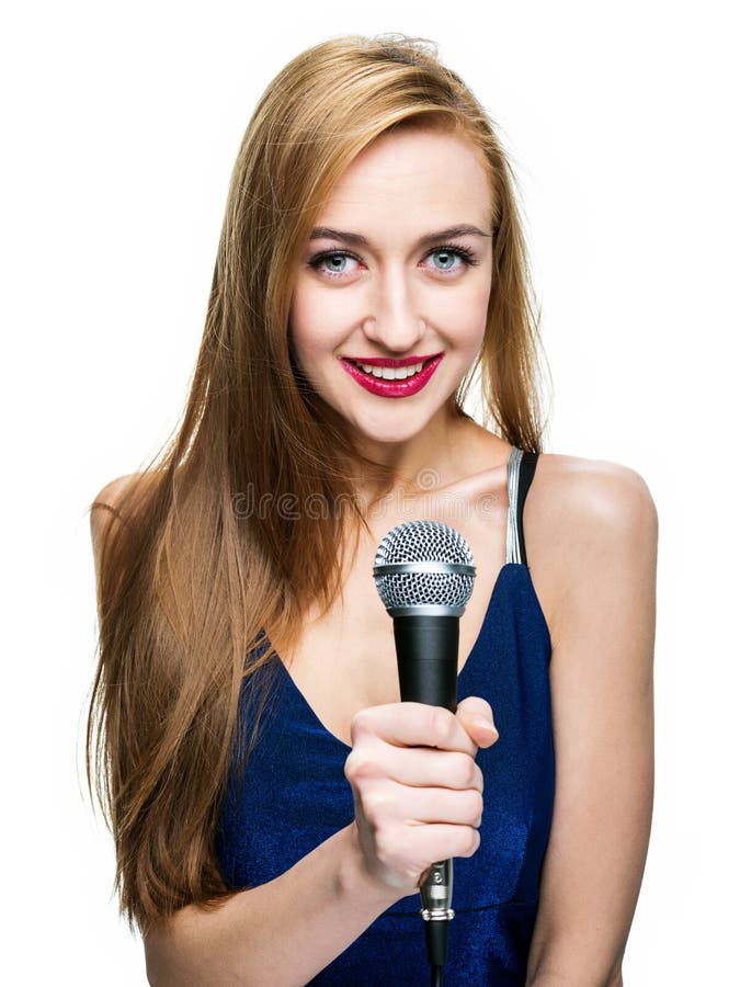 Woman with microphone stock photo. Image of studio, microphone - 50260992