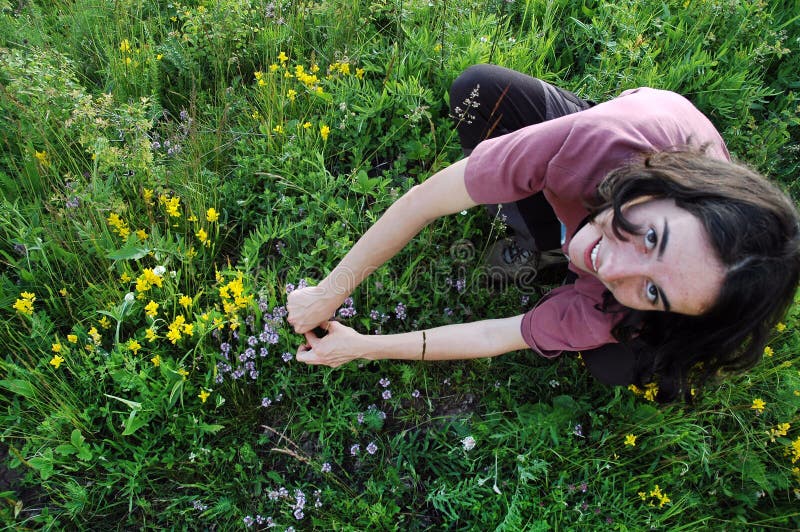 Woman in a Middle of a Meadow Stock Photo - Image of blossom, carefree ...