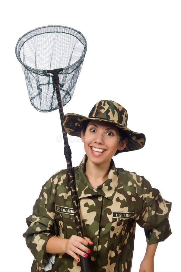 Woman in Military Clothing with Catching Net Stock Image - Image of ...