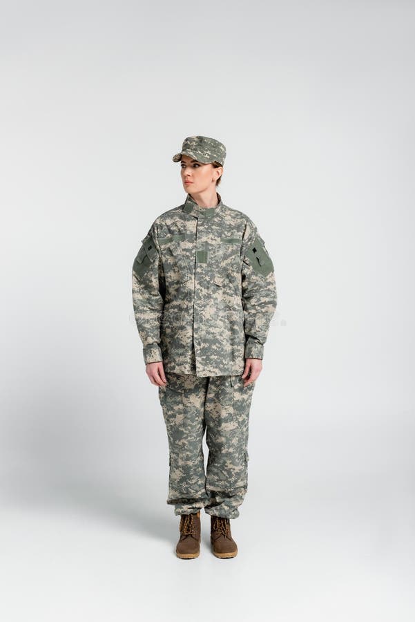 Woman in Military Uniform on Grey Stock Photo - Image of uniform, adult ...