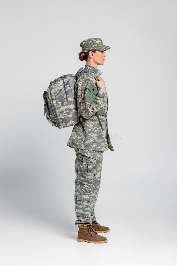 Woman in Military Uniform on Grey Stock Photo - Image of uniform, adult ...