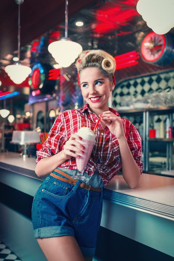 Woman with milkshake stock photo. Image of cute, colored - 89242146