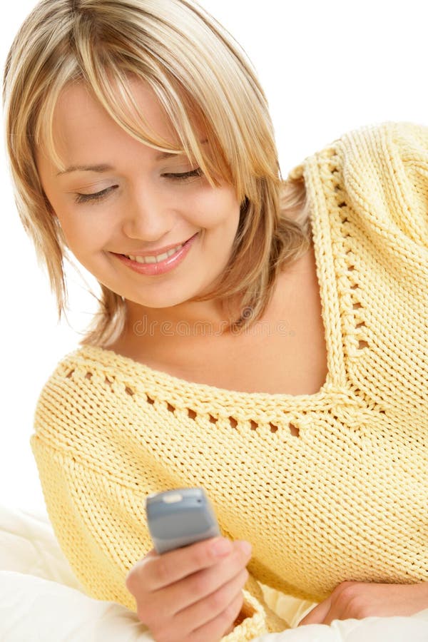 Woman with mobile phone stock photo. Image of handing - 12177428