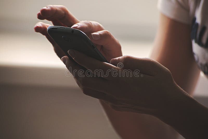 Woman with a Mobile Phone. Detail on Hands Stock Photo - Image of ...