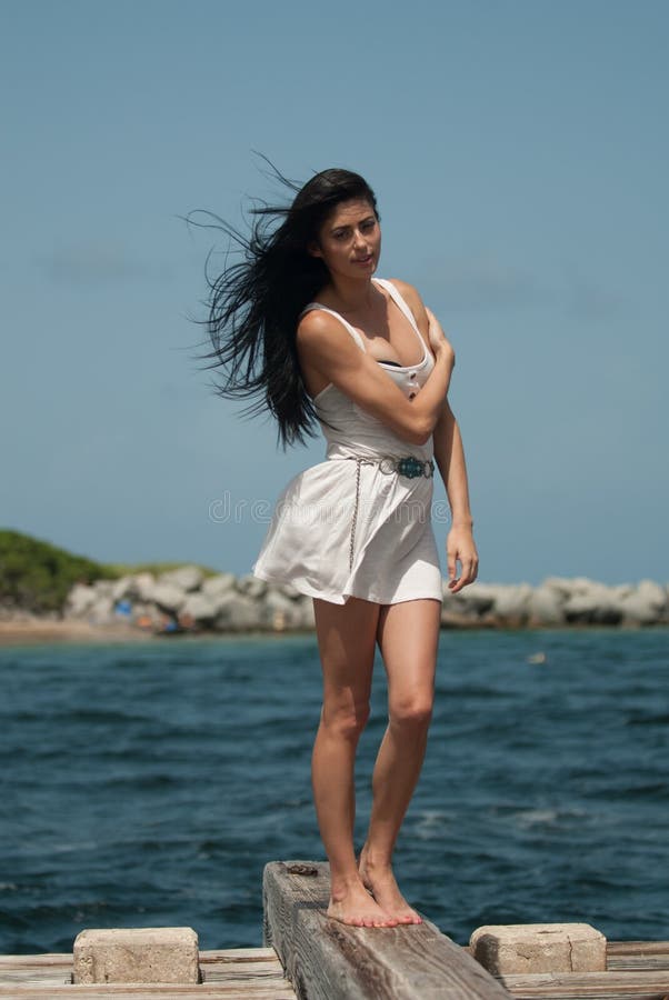 Woman Model at the Beach in Bright Sunlight. Stock Image - Image of ...