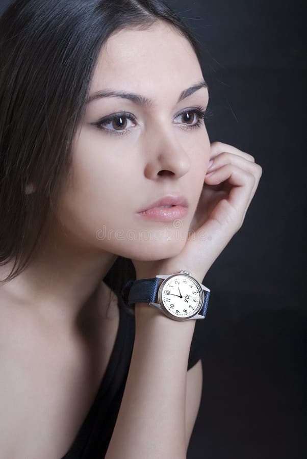Woman model with watch stock photo. Image of close, charm - 24827592