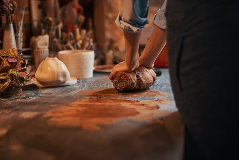 Woman Modeling Something Ceramic in Art Workshop Stock Image - Image of ...