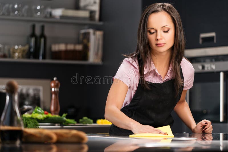 Chef Cleaning Counter stock photo. Image of female, culinary - 10320788