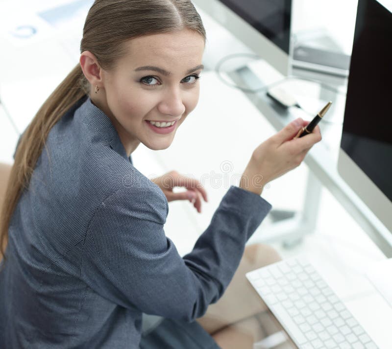 Woman Money Manager Sitting on His Workplace Stock Image - Image of ...