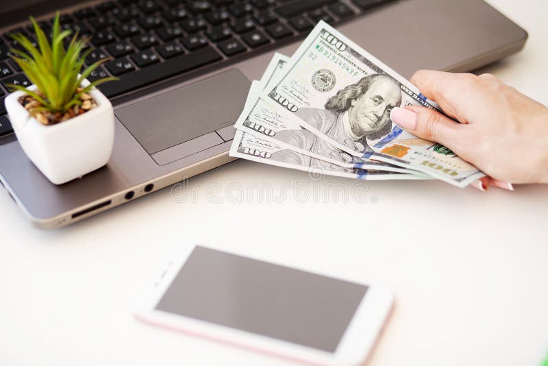Woman with Money at Workplace. Business Concept Stock Image - Image of ...