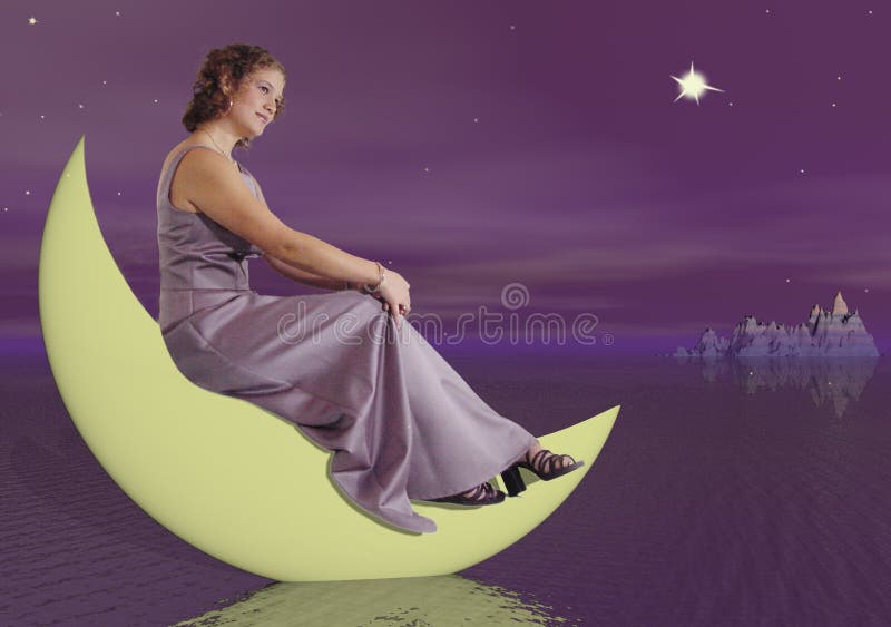 Woman on the Moon stock photo. Image of dreaming, landscape - 61240