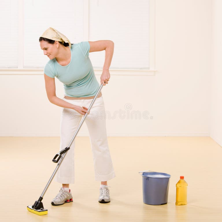 Woman Mopping Floor with Cleaner Stock Photo - Image of western ...