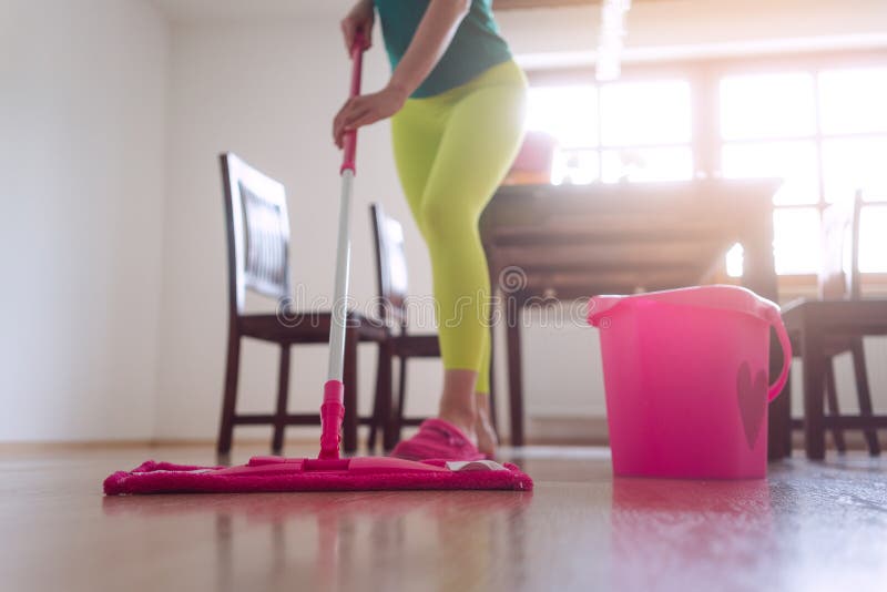 Woman Mopping the Floor Cleaning the Apartment Stock Photo - Image of ...