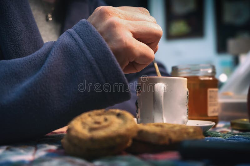 Woman Morning Espresso Breakfast Cup - Hand Mix Coffee Stock Photo ...