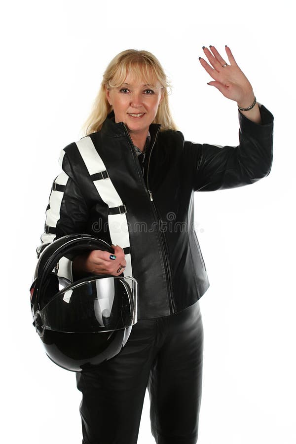 Woman motorcyclist stock image. Image of pose, smiling - 39651321