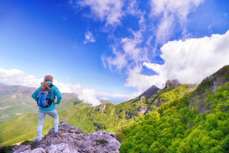 Woman in mountain stock image. Image of recreation, leisure - 102385079