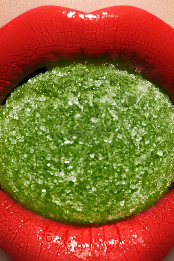 Woman Mouth. Bright Lips Make-up and Sweet Candy Stock Photo - Image of ...