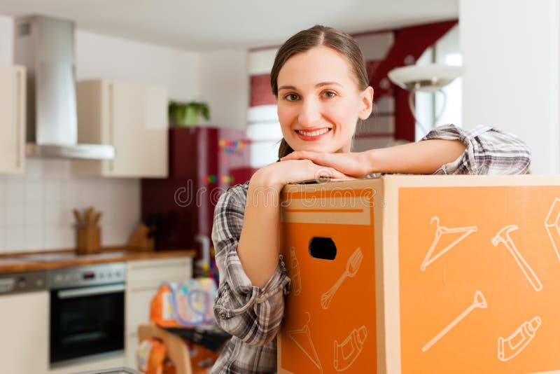 Two Women with Moving Box in Her House Stock Image - Image of company ...
