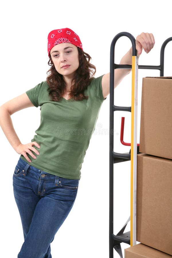 Woman with Moving Boxes stock image. Image of package - 3251891