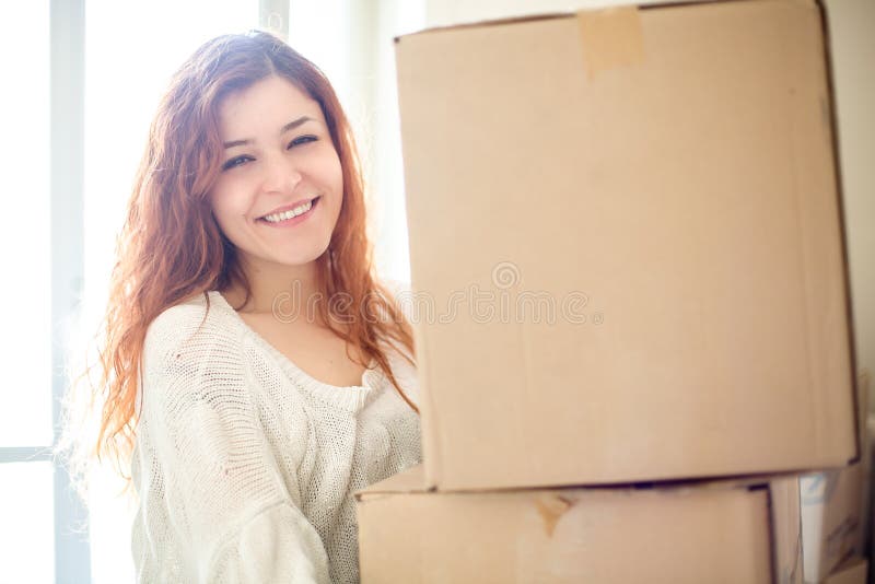Woman Moving stock photo. Image of front, relocation - 91115234