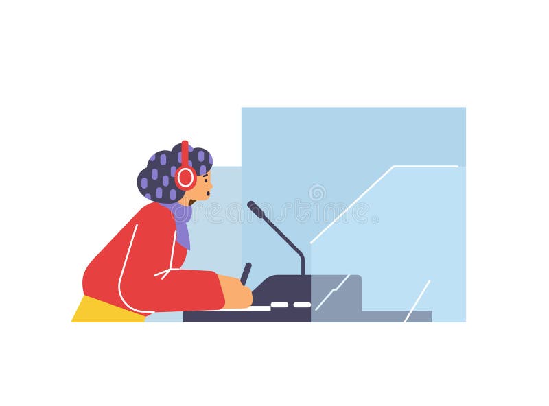 Woman Multi Language Translator in Microphone Help Understanding and ...