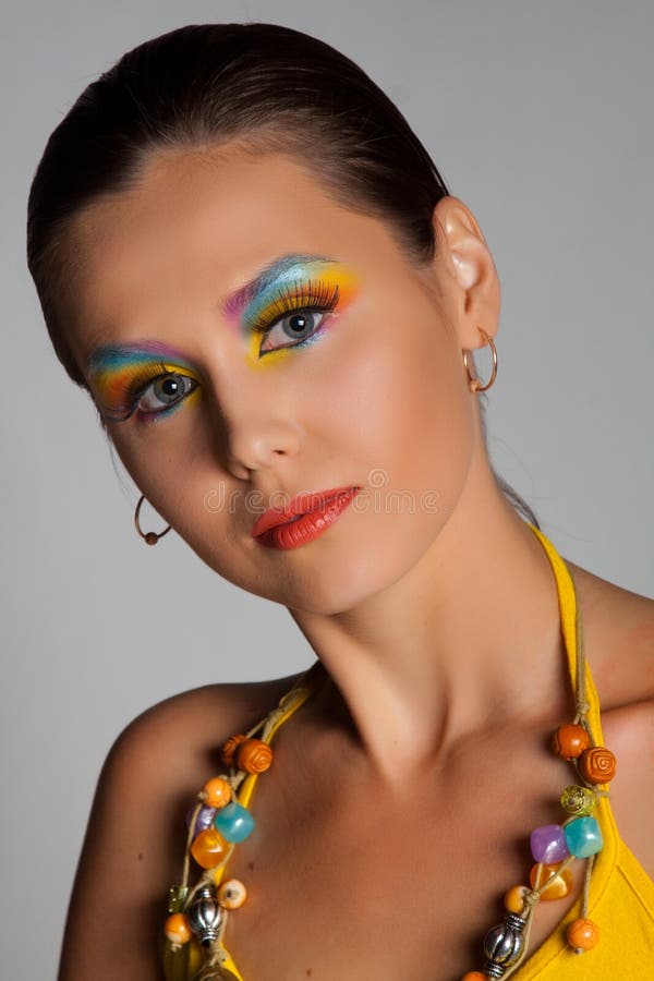 Woman and Multicolored Make-up. Stock Image - Image of beautiful ...