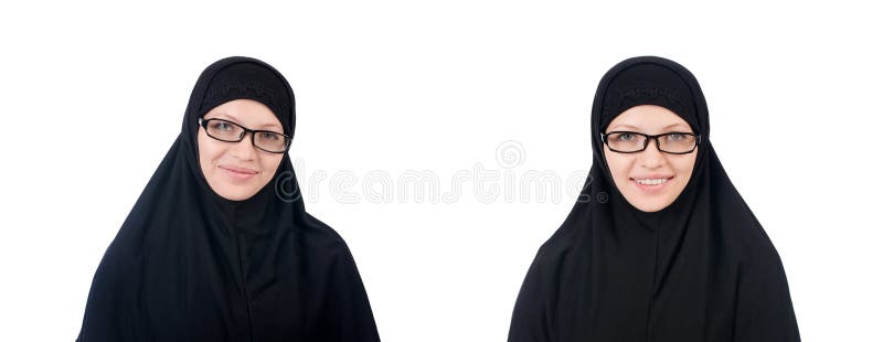 The Woman with Muslim Burqa Isolated on White Stock Image - Image of ...