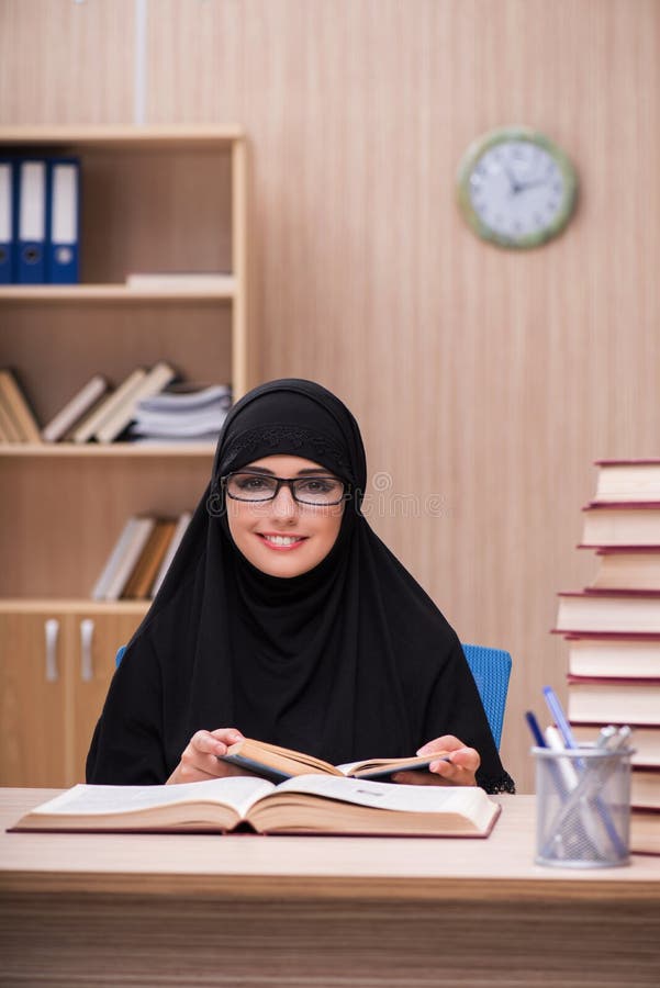 The Woman Muslim Student Preparing for Exams Stock Image - Image of ...