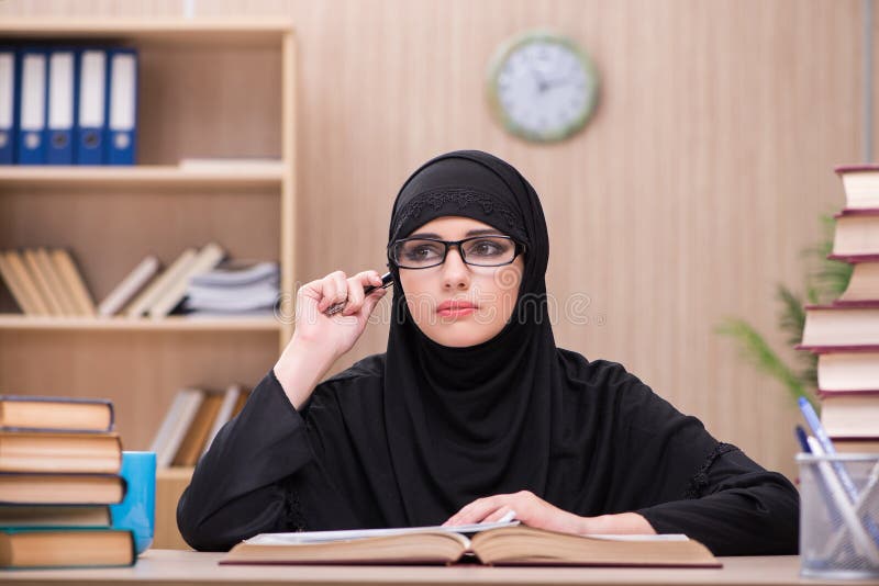 The Woman Muslim Student Preparing for Exams Stock Photo - Image of ...
