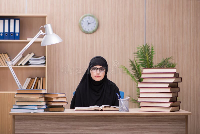 The Woman Muslim Student Preparing for Exams Stock Photo - Image of ...