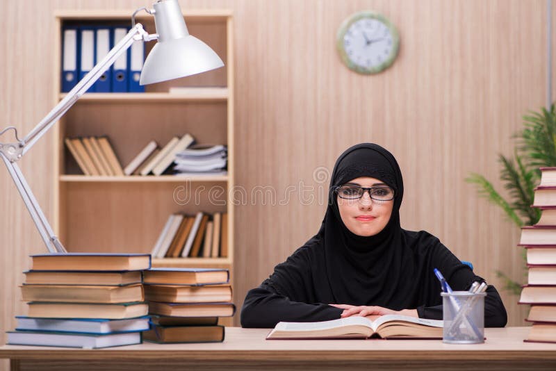 The Woman Muslim Student Preparing for Exams Stock Photo - Image of ...