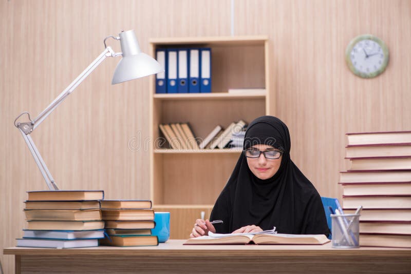The Woman Muslim Student Preparing for Exams Stock Photo - Image of ...